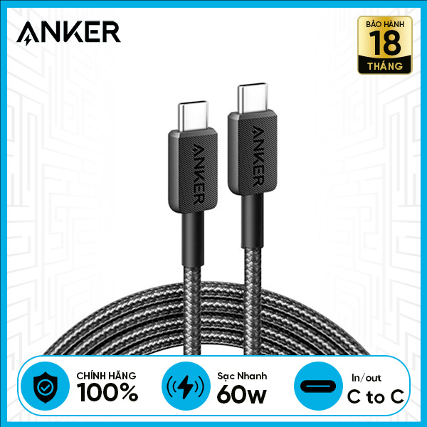 Cáp ANKER C To C 60W 0.9m (A81F5) | Sạc nhanh 20W - Đạt chuẩn MFI Apple